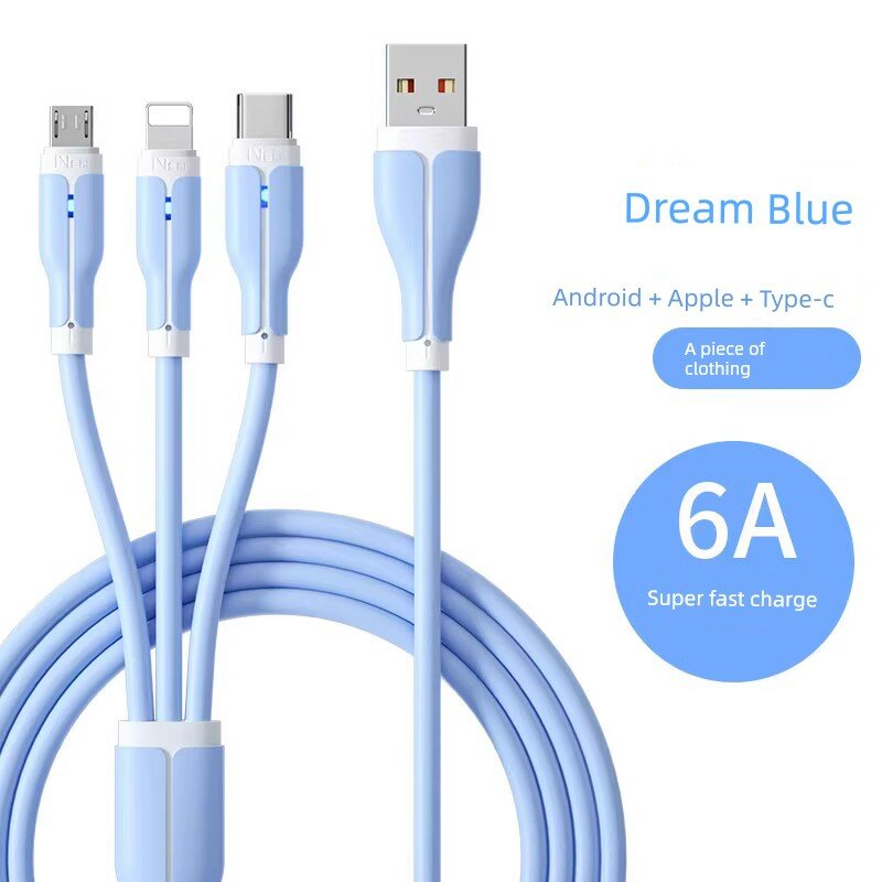 2 м. Синий Мечтательный USB-C Зарядный Кабель для iPhone 8-14+ и Android, 66 Вт Быстрая Зарядка, 3 в 1 Совместимость с