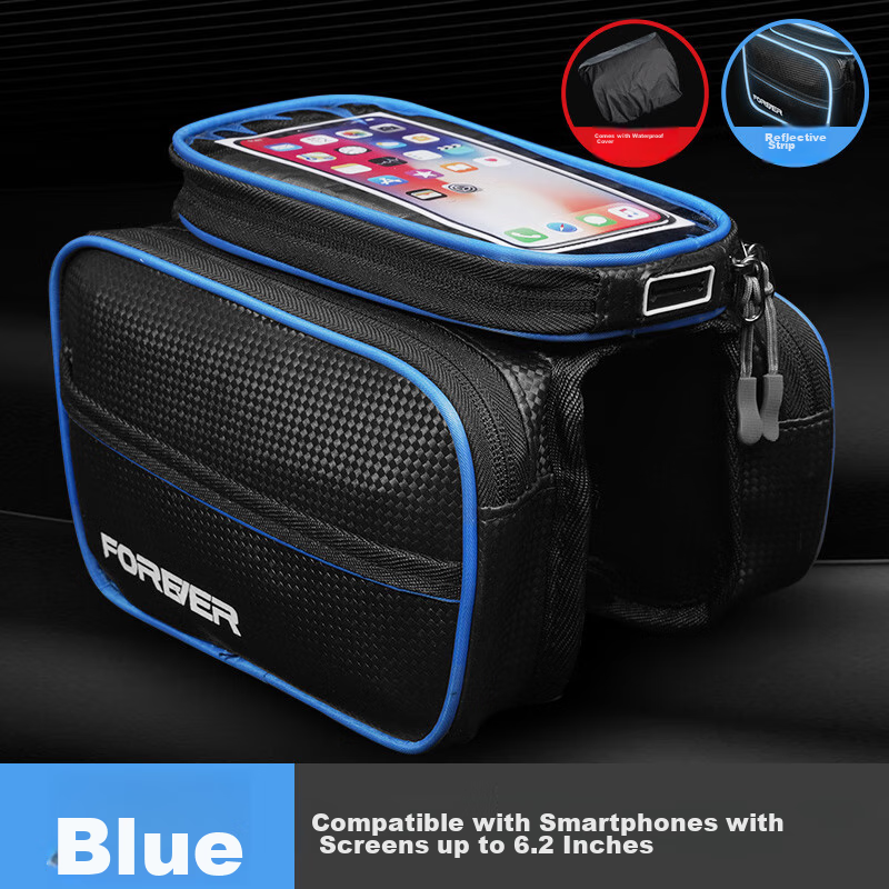 Yongjiu Bicycle Front Rack Bag, Mountain Bike Front Cargo Bag, Touchscreen Handlebar Bag, Black And Blue
