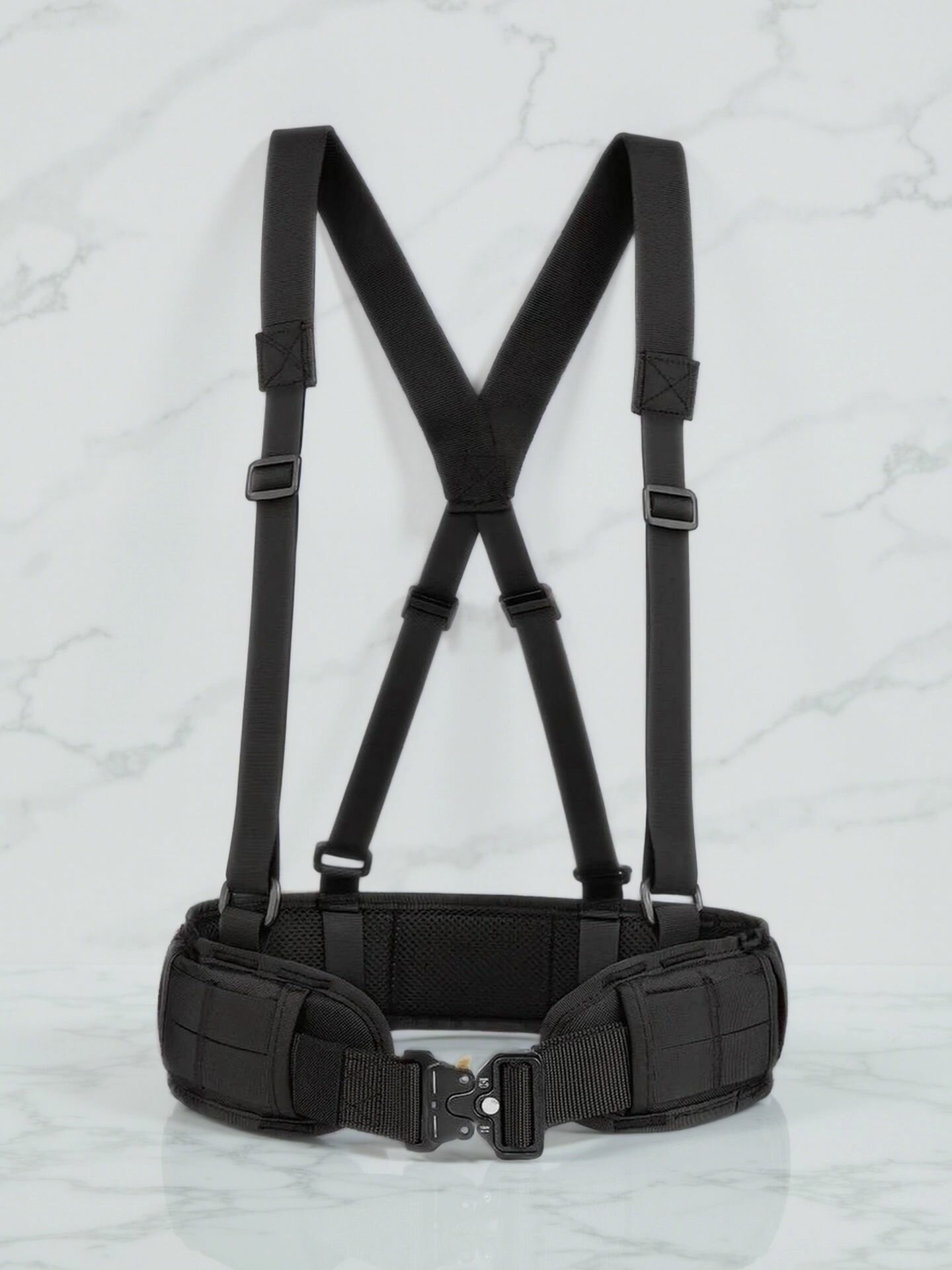 Пояс тактический разгрузочный с лямками, чёрный