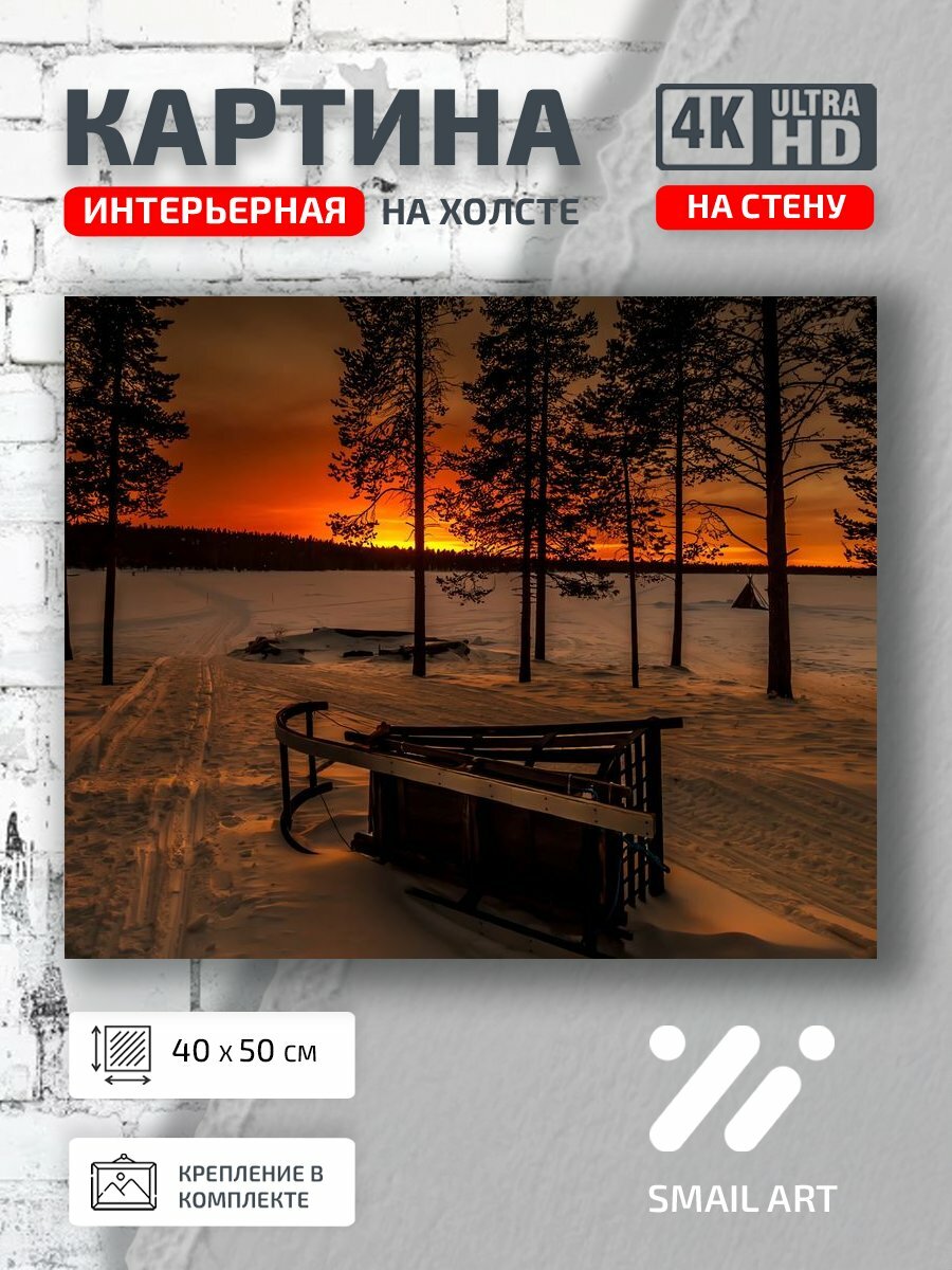 Картина на холсте интерьерная 40 на 50 на стену Зима Landscape для спальни пейзаж интерьер