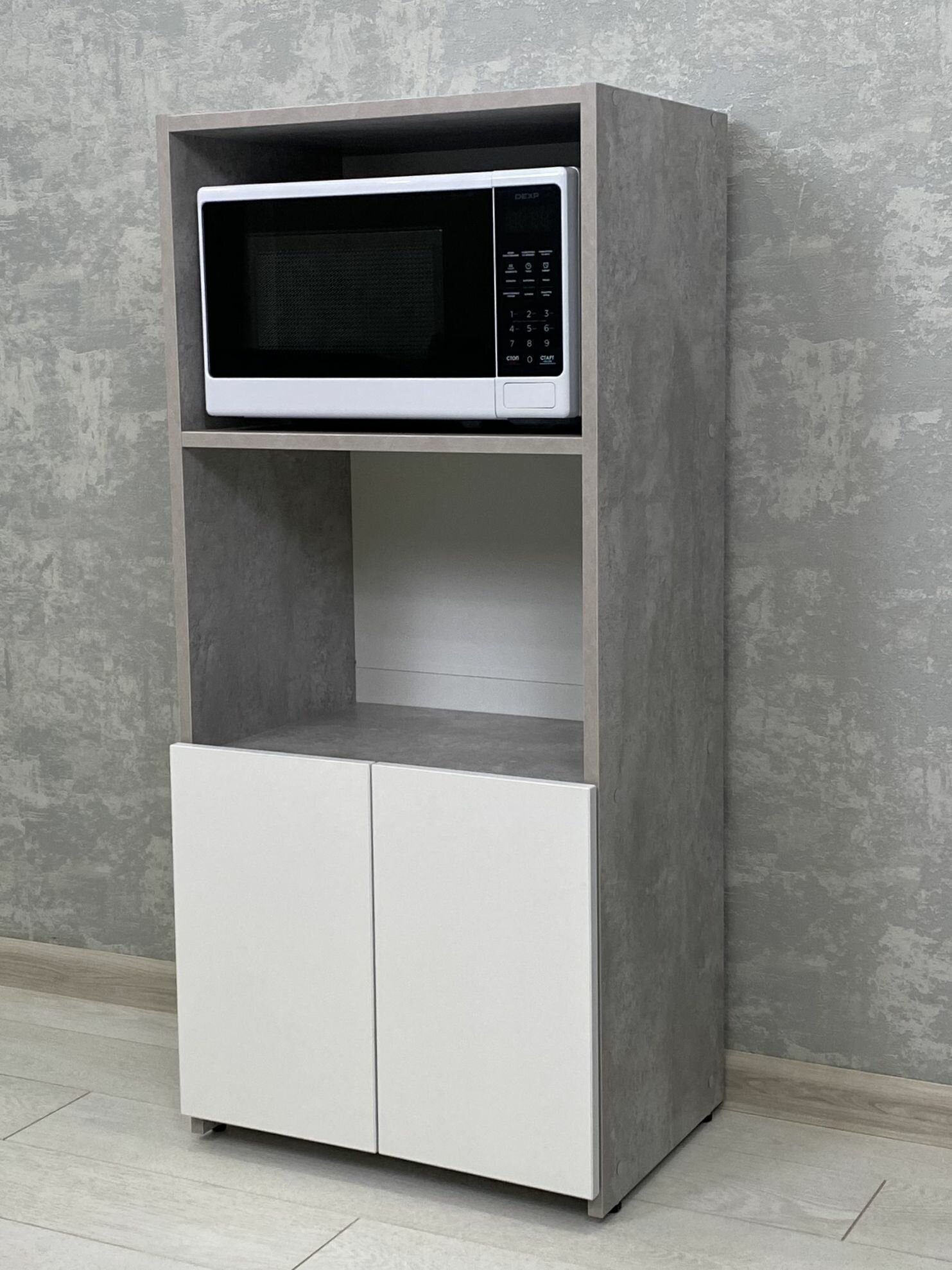 Стеллаж СТ-10 , универсальный, кухонный, цвет Бетон/Белый Шагрень, полки, с доводчиками, регулируемые опоры, 50х112х34 см