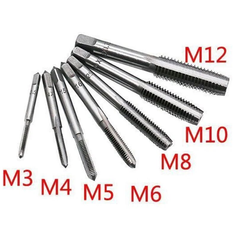 7 шт. M3-M12 метрическая HSS правая машина с прямой рифленой резьбой, набор метчиков с метрической пробкой, набор сверл, ручные инструменты