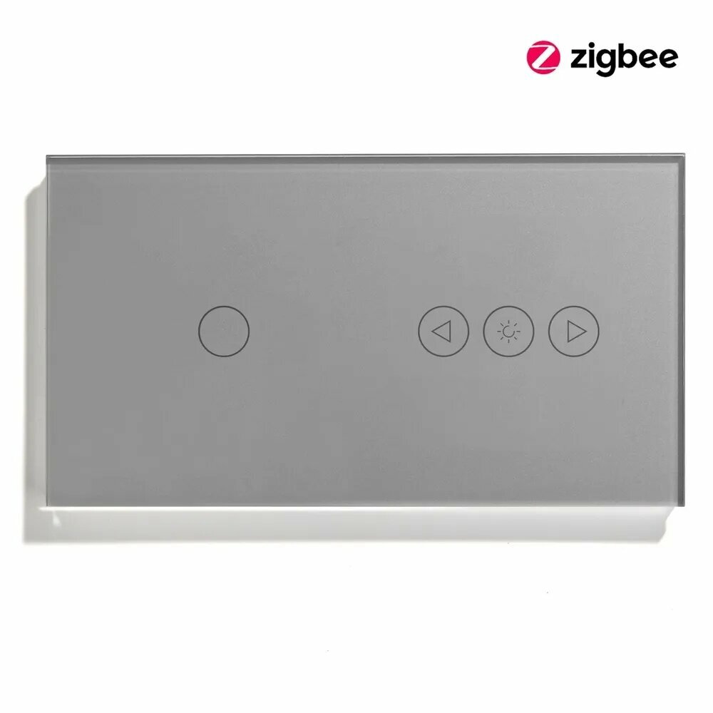 Сенсорный выключатель c Алисой, умный Zigbee выключатель 2 клавиши с светорегулятор, работает со шлюзом, панель стекло Серая