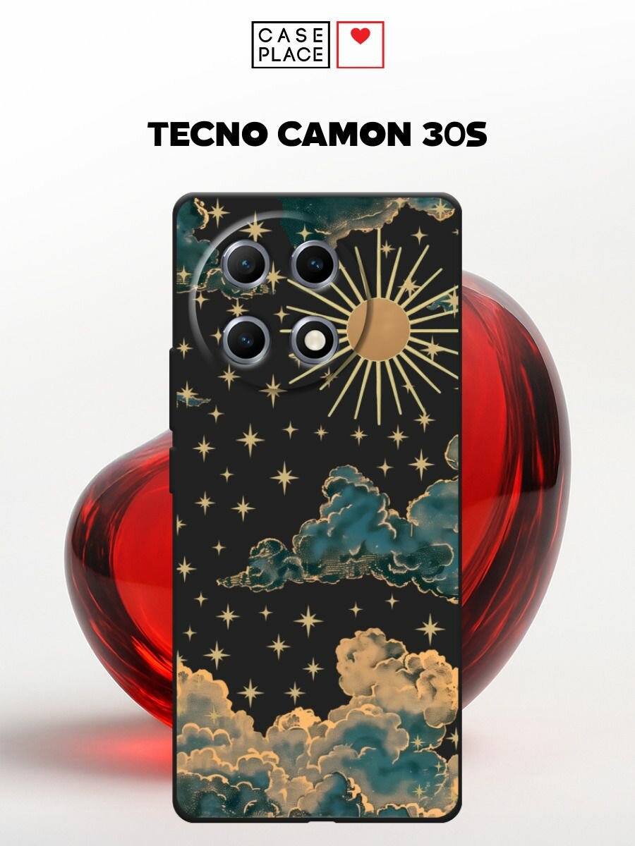 Черный матовый чехол на Tecno Camon 30S / Текно Камон 30S с принтом Звездное небо