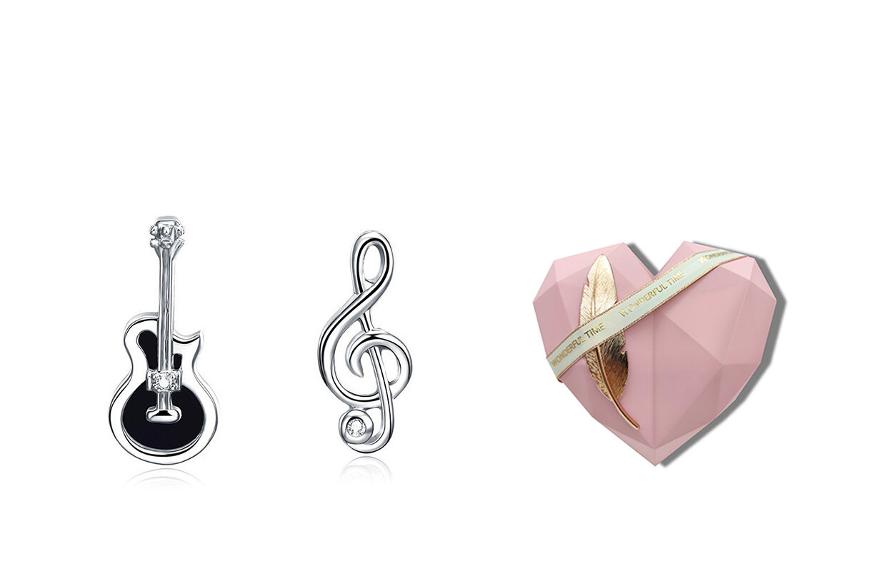 Гитара и Нотка Гвоздики для Ушек женские GIFU, форма гвоздики с ноткой и гитарой, rose gold, F EU