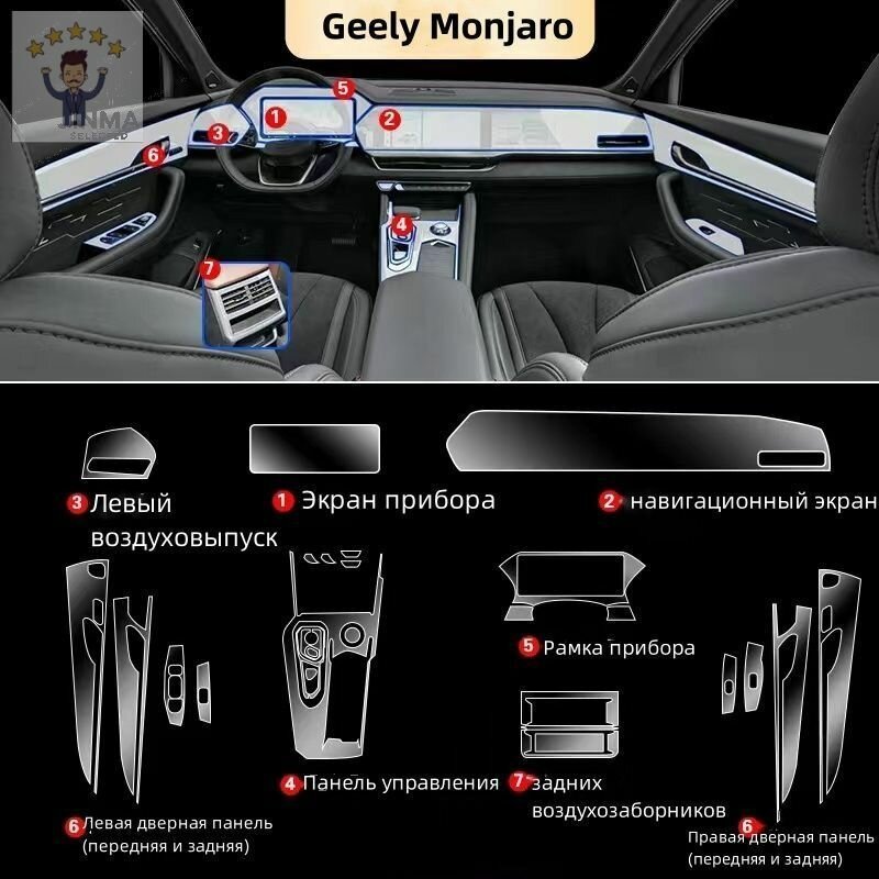 Geely Monjaro 2023/ Полный комплект из матовой защитной пленки для салона