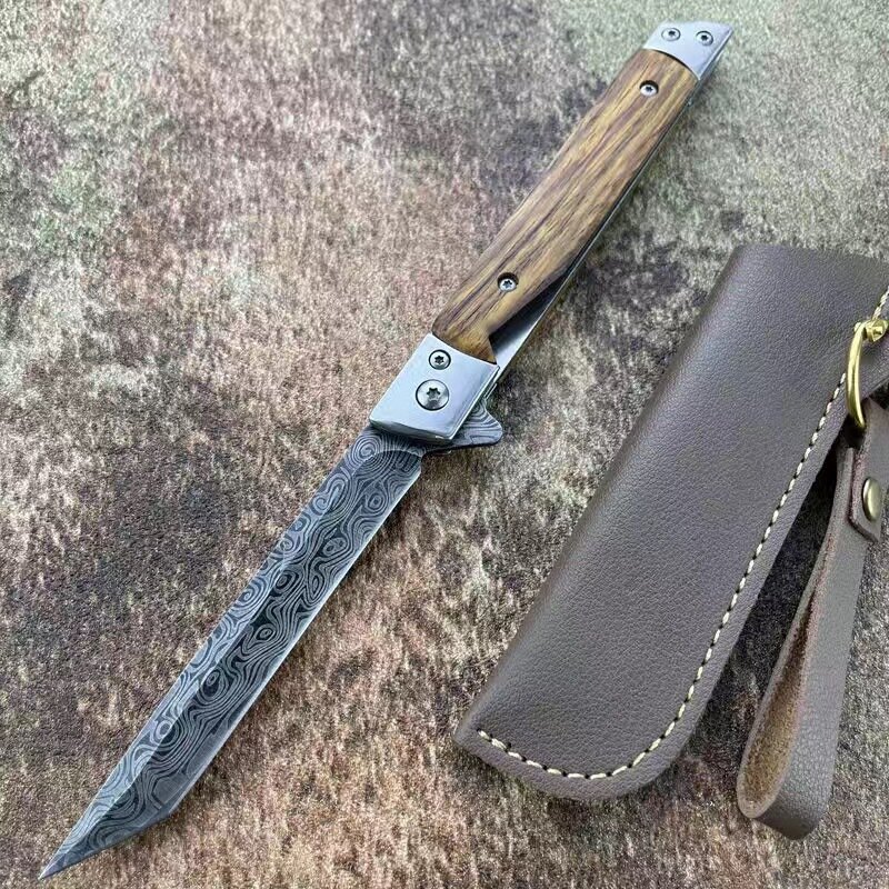Складной нож из дамасской стали, складной нож в виде волшебной ручки, нож для активного отдыха, складной нож из массива дерева, нож для кемпинга и отдыха на природе.