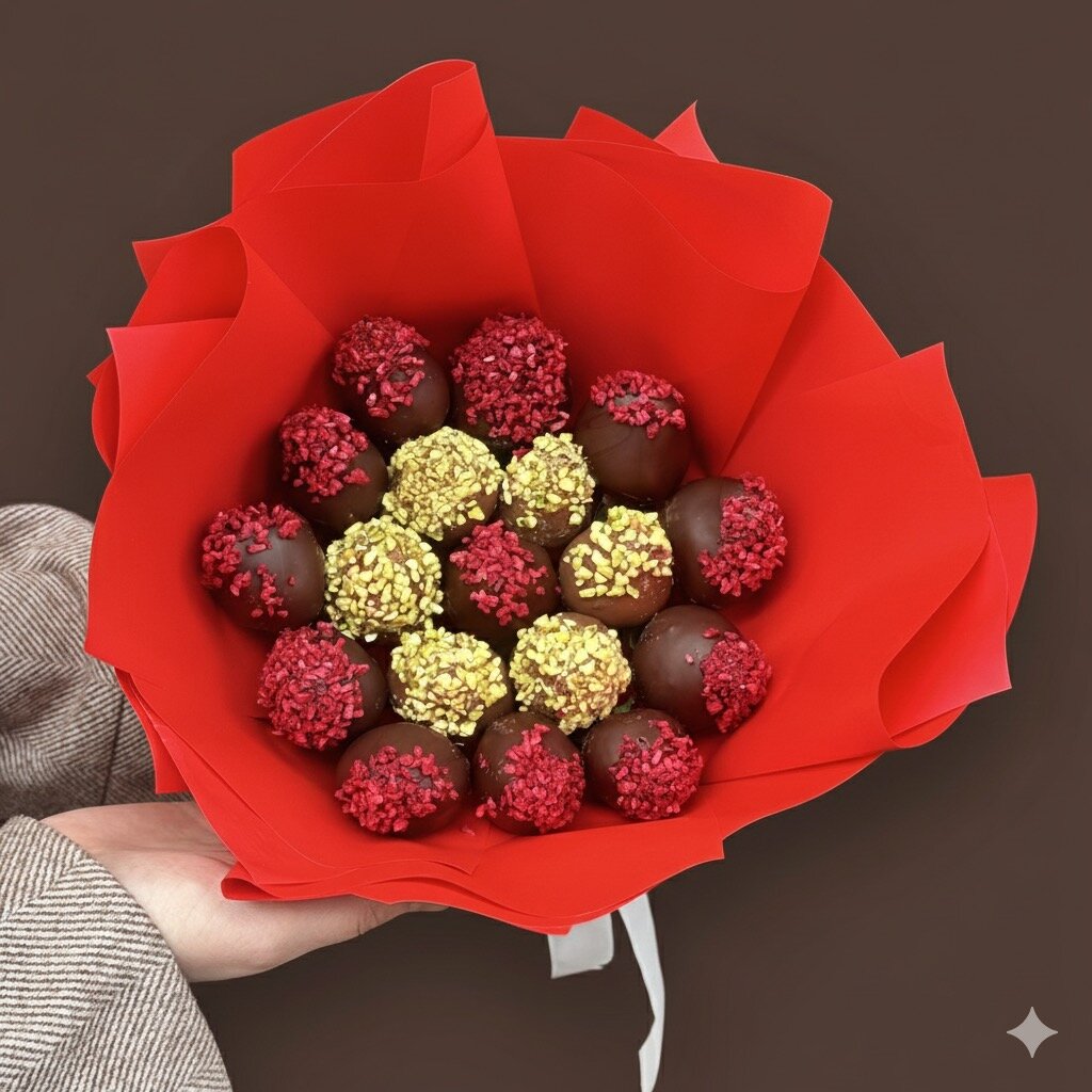 Букет из клубника в бельгийском шоколаде , на 8 марта , 19 шт в подарочной упаковке
