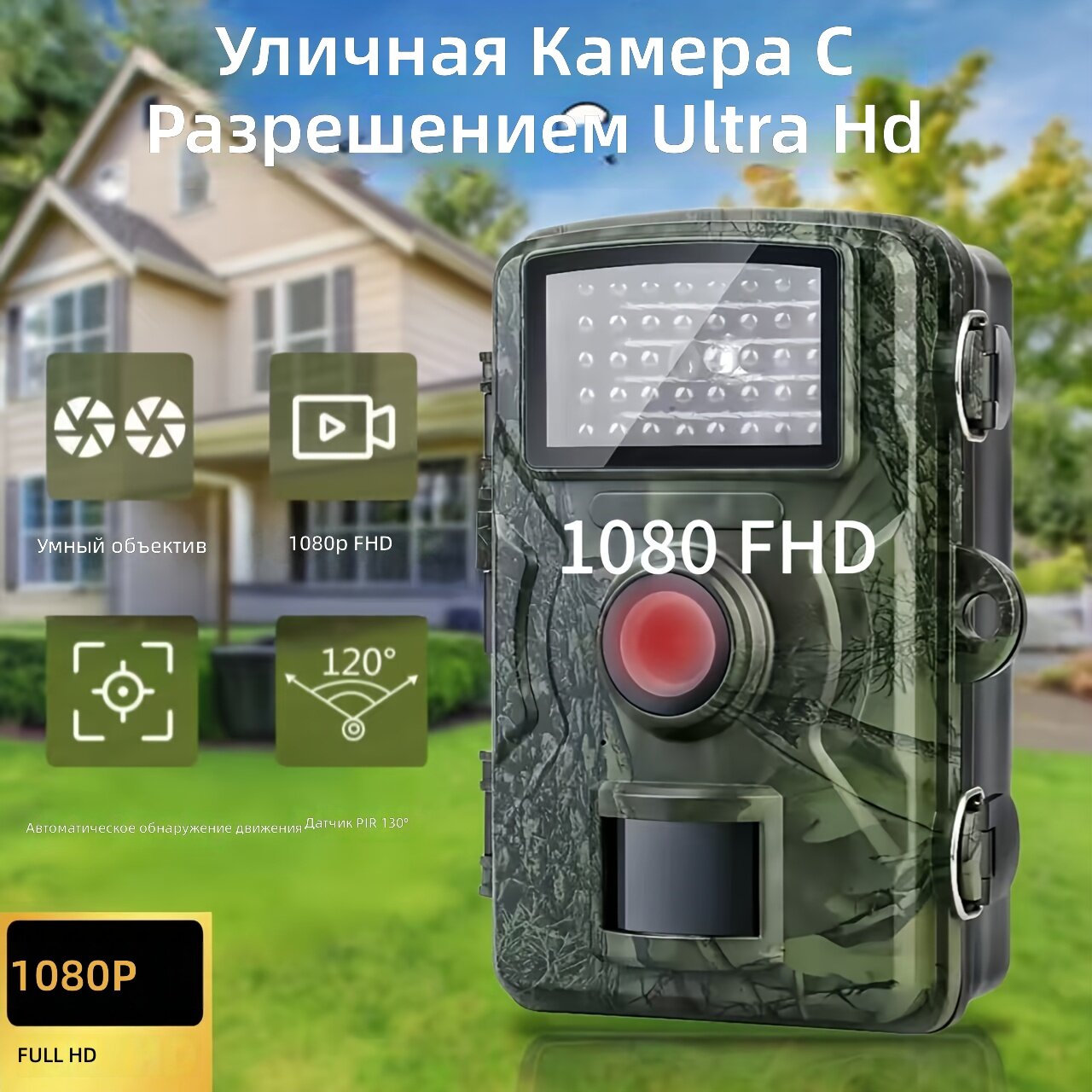 Охотничья камера 1080FHD с инфракрасной ночной съёмкой и креплением на дерево для наблюдения за дикой природой и охраны участка