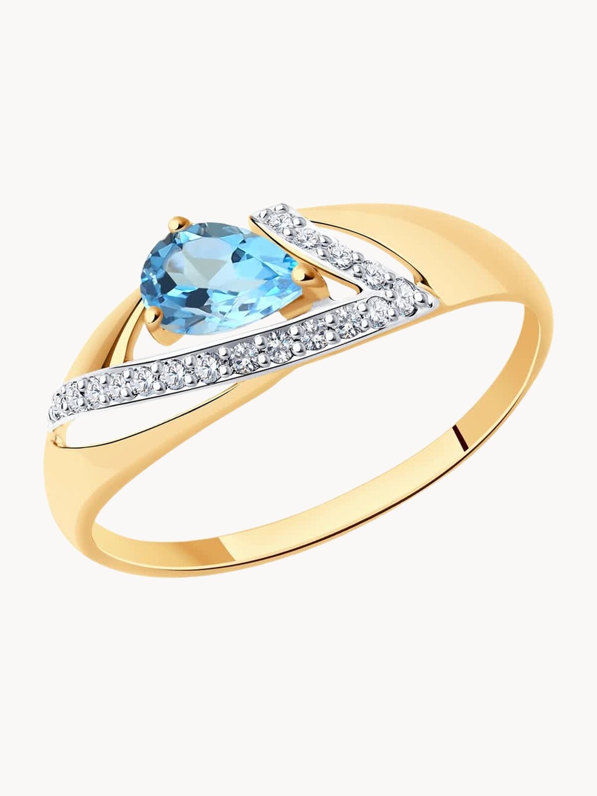 Кольцо, красное золото, 585 проба, фианит, топаз