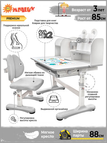 Комплект парта и кресло Ergokids Mealux EVO Panda XL grey BD-29 G