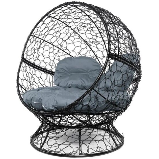 Кресло M-group апельсин с ротангом чёрное, серая подушка