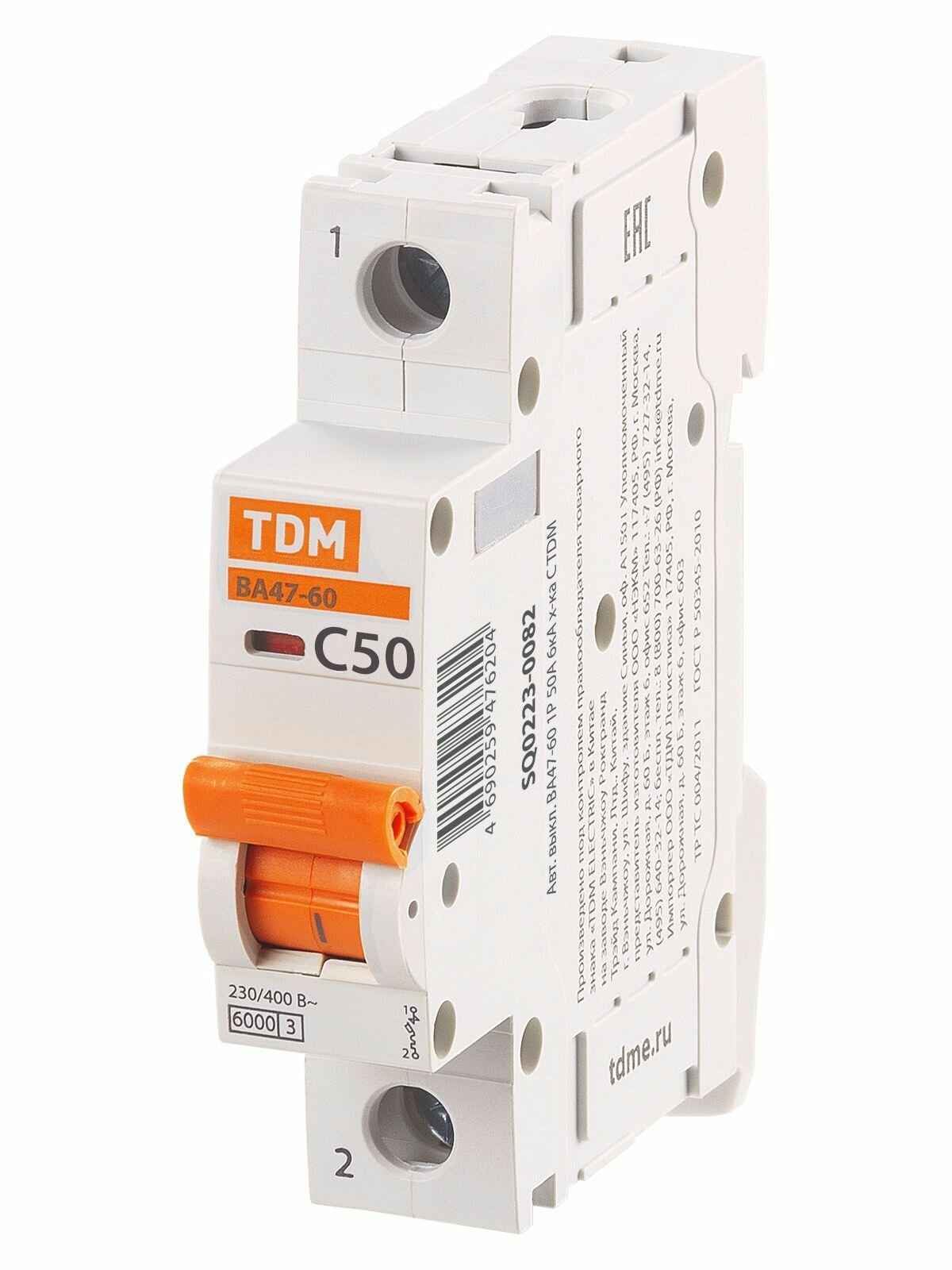 Автоматический выключатель ВА47-60 1Р 50А 6кА х-ка С TDM Electric