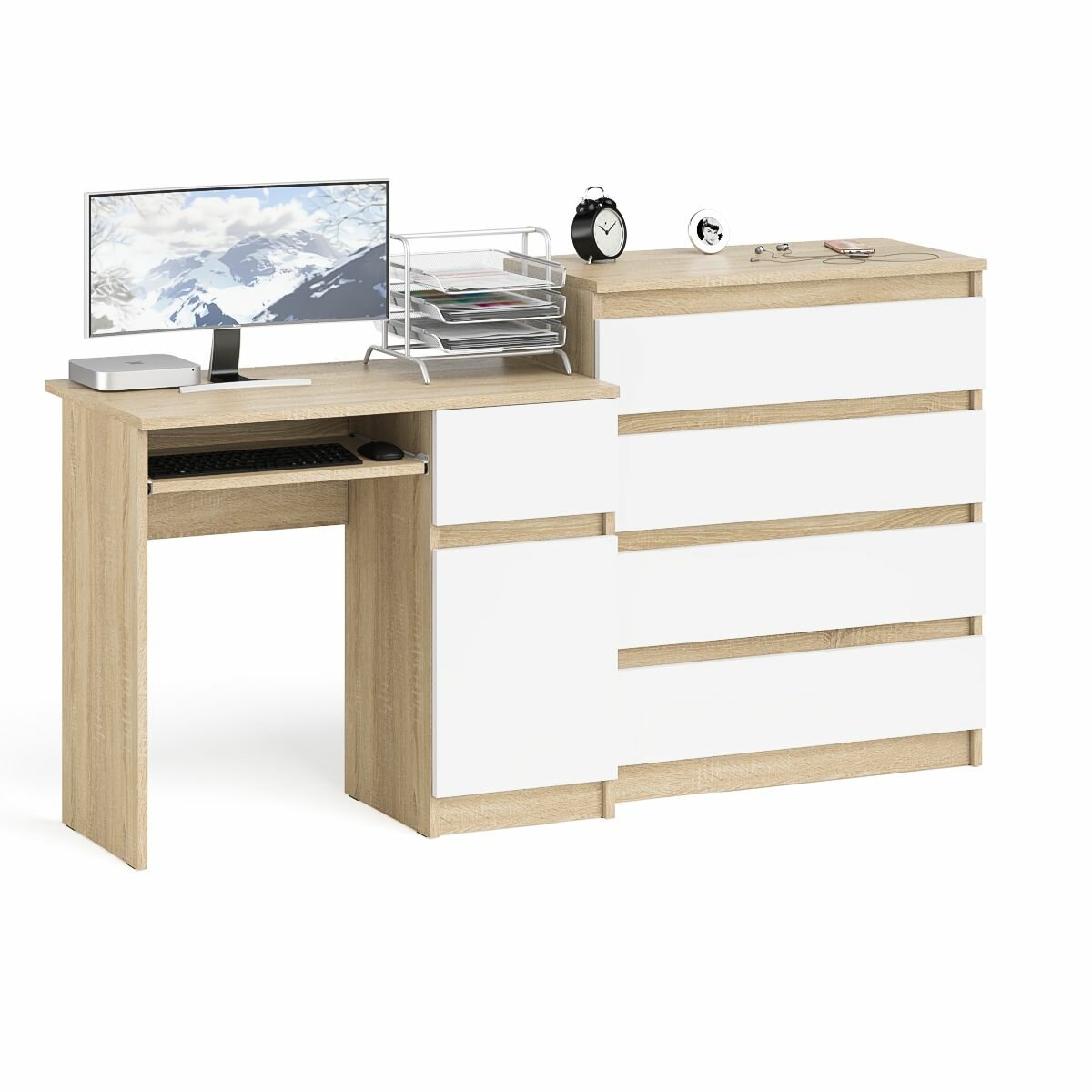 Компьютерный стол для дома, для школьника письменный Спасибо-Мебель 171см дуб сонома/белый