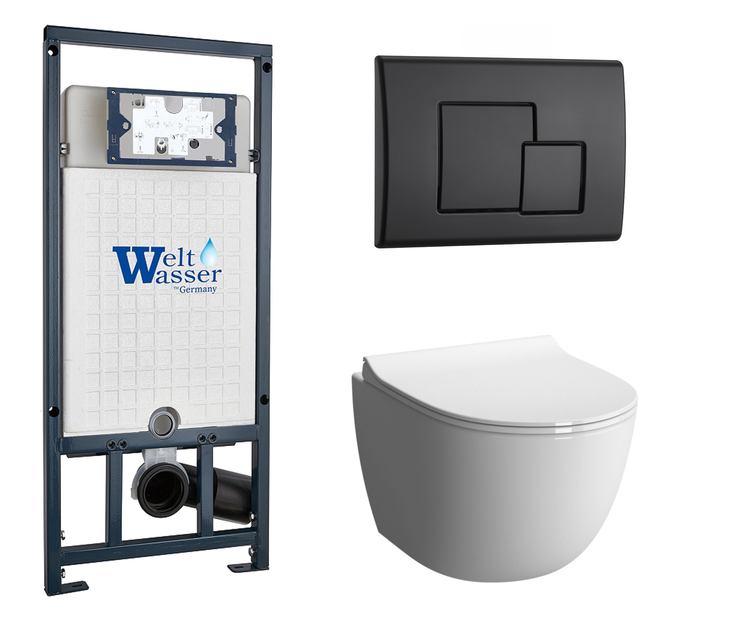 Комплект 3 в 1 инсталляция WeltWasser WW Marberg 507 + Унитаз подвесной VitrA Sento 7748В003-0075 с кнопкой черной SE 10000005949 + 10000010239 + 7748B003-0075 + 130-003-009