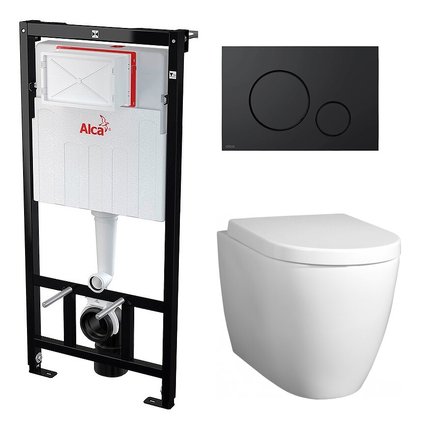 Комплект 3 в 1 инсталляция AlcaPlast + Унитаз подвесной BelBagno Marino + черная кнопка