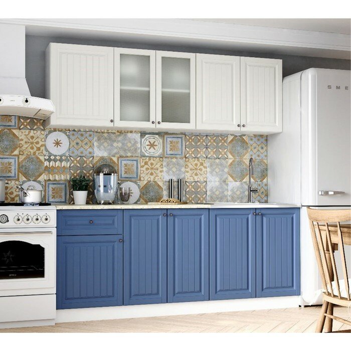 Кухня прямая «Хозяюшка», со столешницей, 2000×600 мм, цвет акация белая/деним