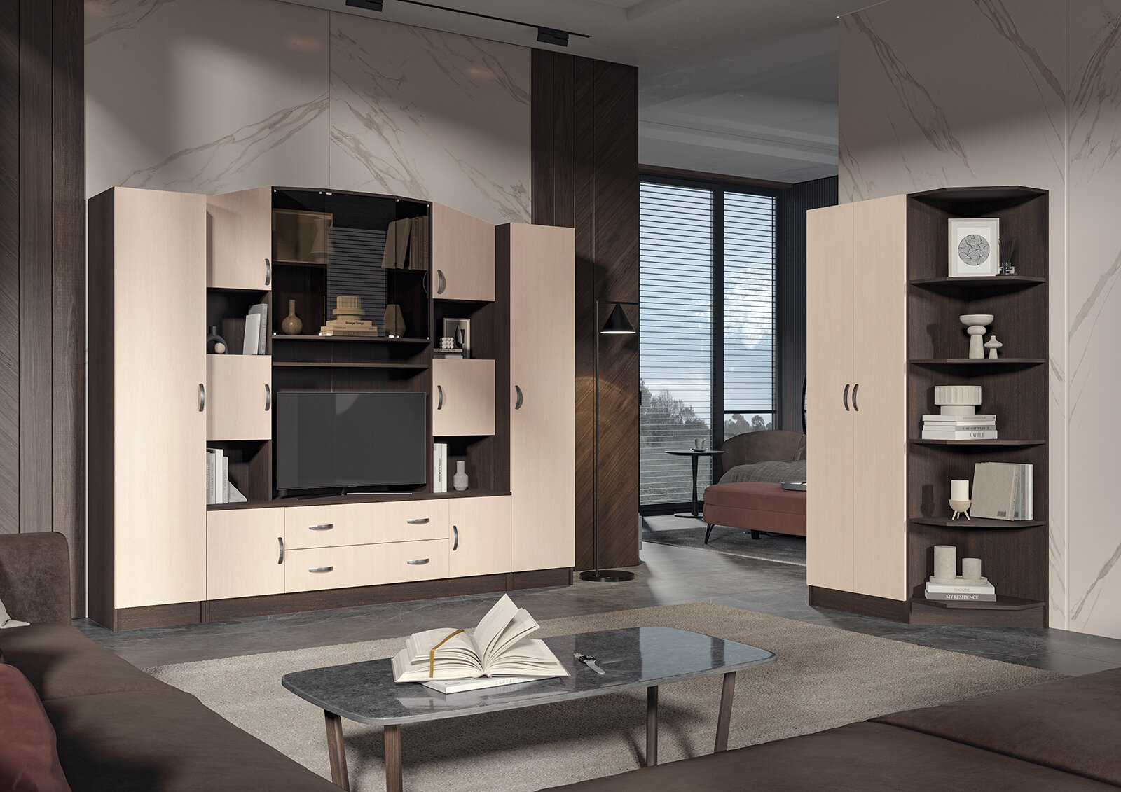 Стенка в гостиную Макарена ТВ 301 160х200,4х44 см, цвет венге/белфорт