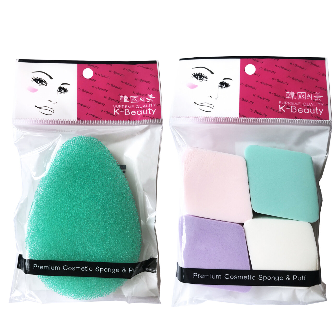K-Beauty набор спонжей: спонж-губка "Капля" (для очищения) и косметический спонж "Ромб" (для нанесения ровного тона)