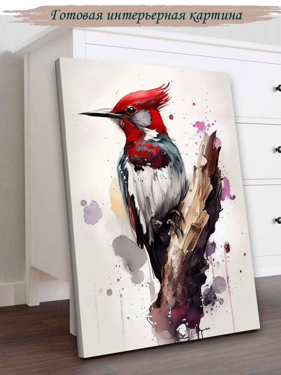 Картины для интерьера 40х60 Птица дятел краски картина