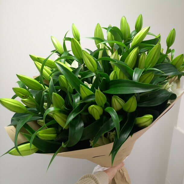 Букет Well Flowers "Лилии", круглый, высота 60см, 19 шт, букет свежих цветов