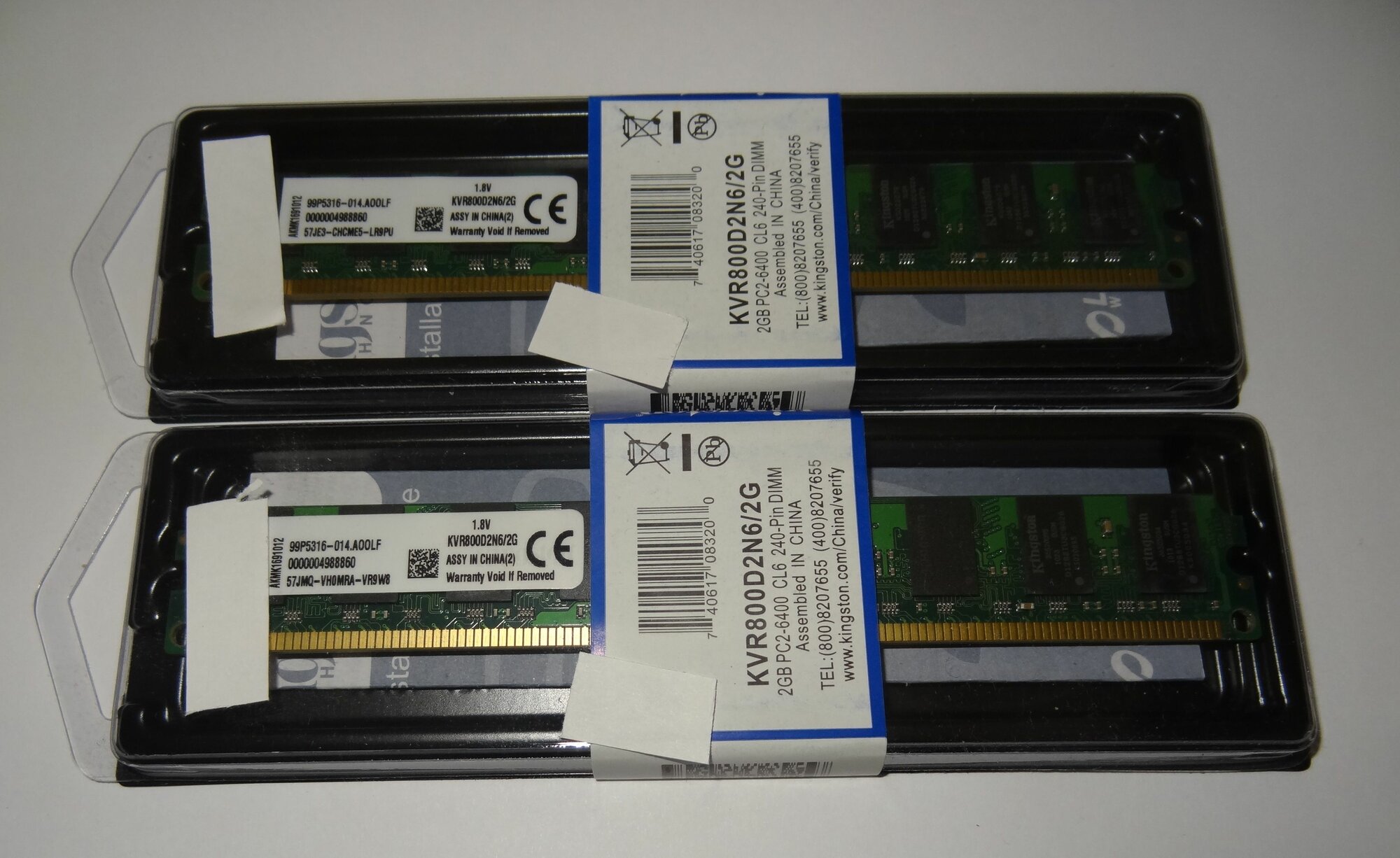 Память для домашнего компьютера DDR2 4GB 800Mhz лот два модуля по 2GB kvr800d2n6/2g