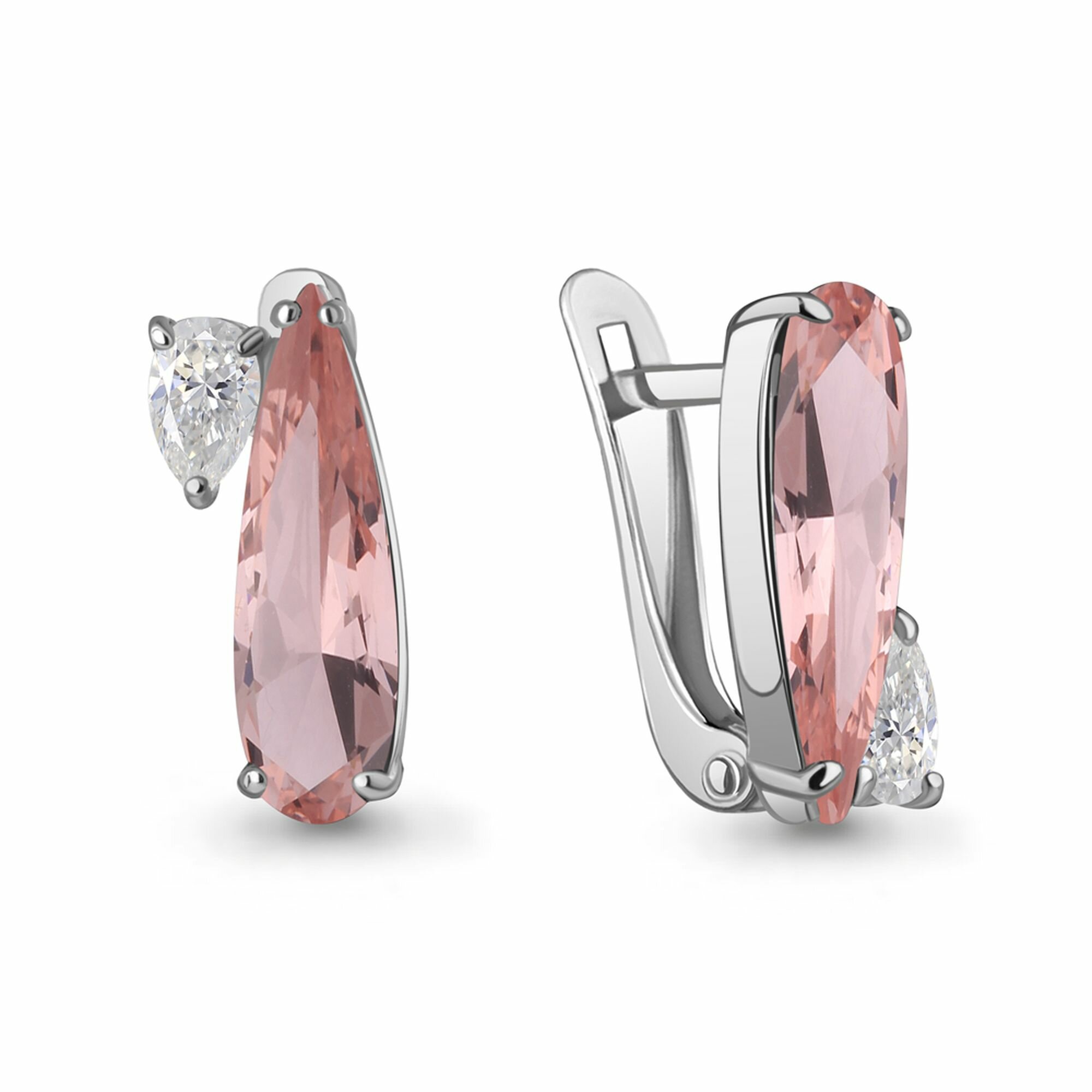 Серьги, серебро, 925 проба, родирование, фианит, морганит