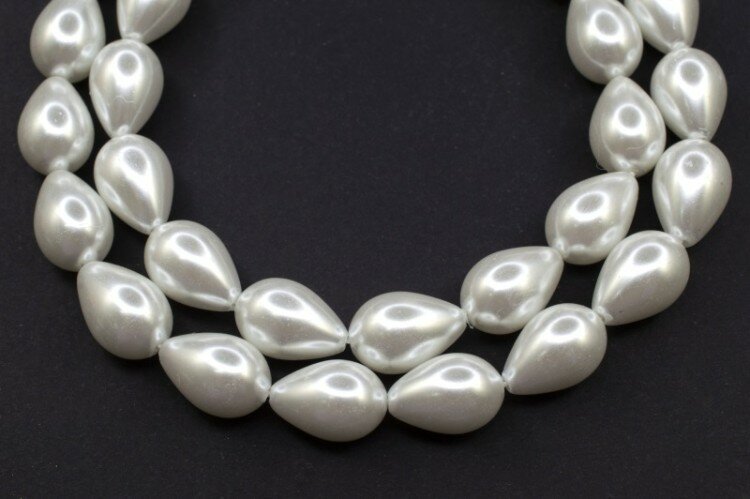 Жемчуг искусственный Капля 13х9мм, отверстие 1мм, цвет белый, 518-009, 1 нить (около 40см, около 30шт)