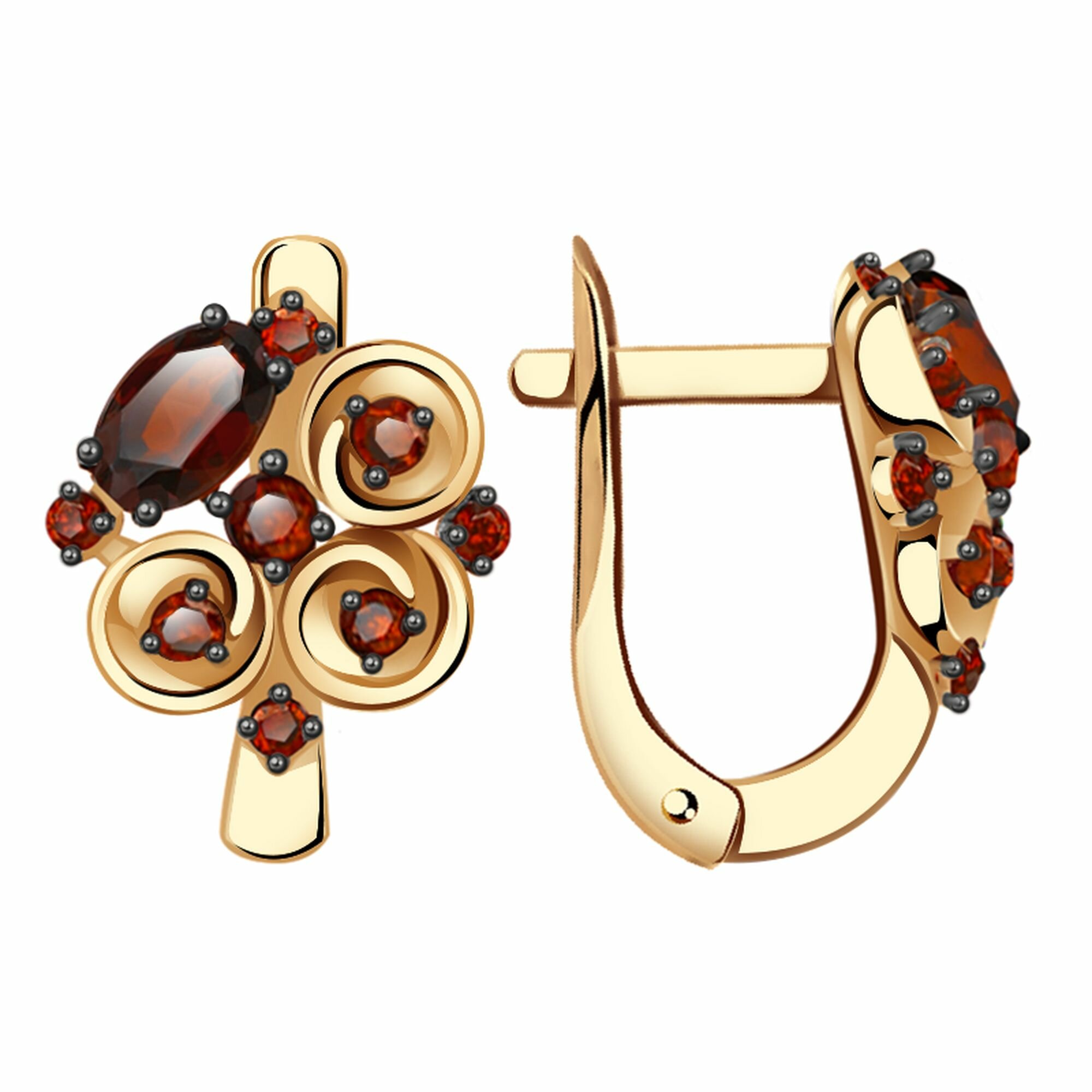 Серьги, красное золото, 585 проба, гранат, фианит