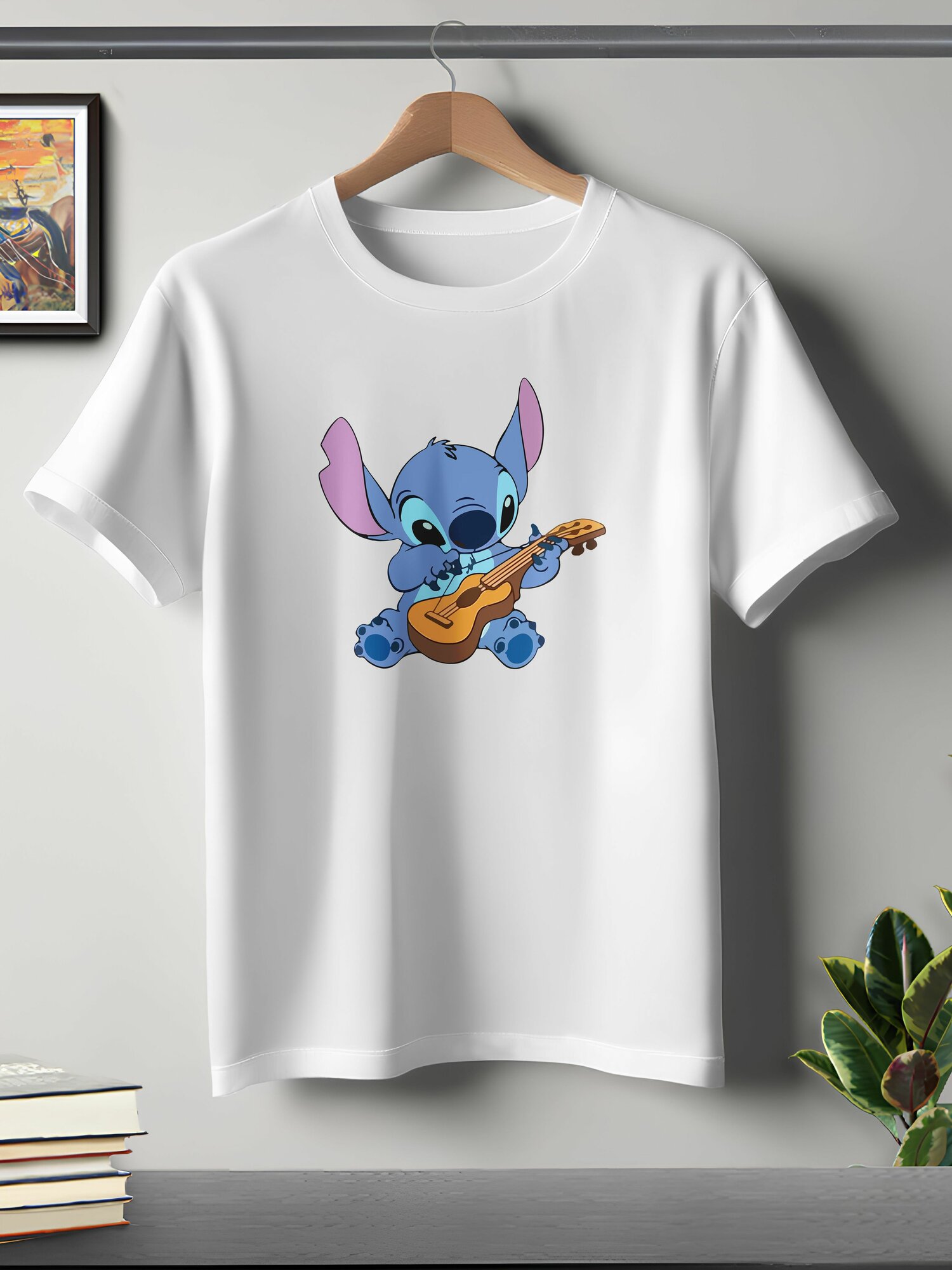 Футболка  Детская ONEQ 116 (6-7) размер с принтом Стич, белая