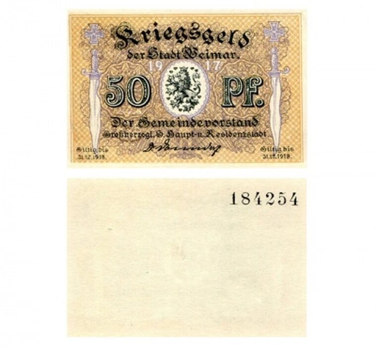 Нотгельд 50 пфеннигов 1918 Германия, Веймар, сувенирная копия, банкноты и купюры редкие коллекционные