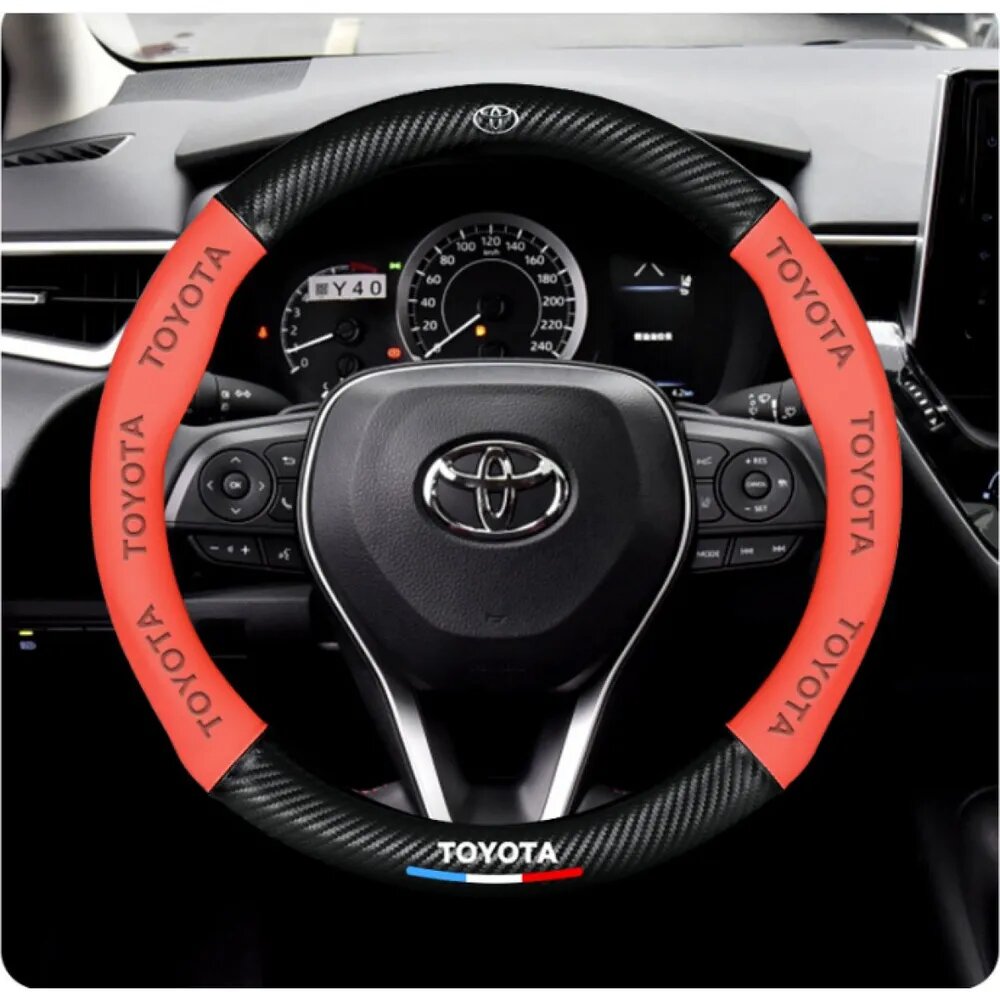 Оплетка на руль для Toyota, диаметр 38 см, из экокожи, красная, 1 шт.
