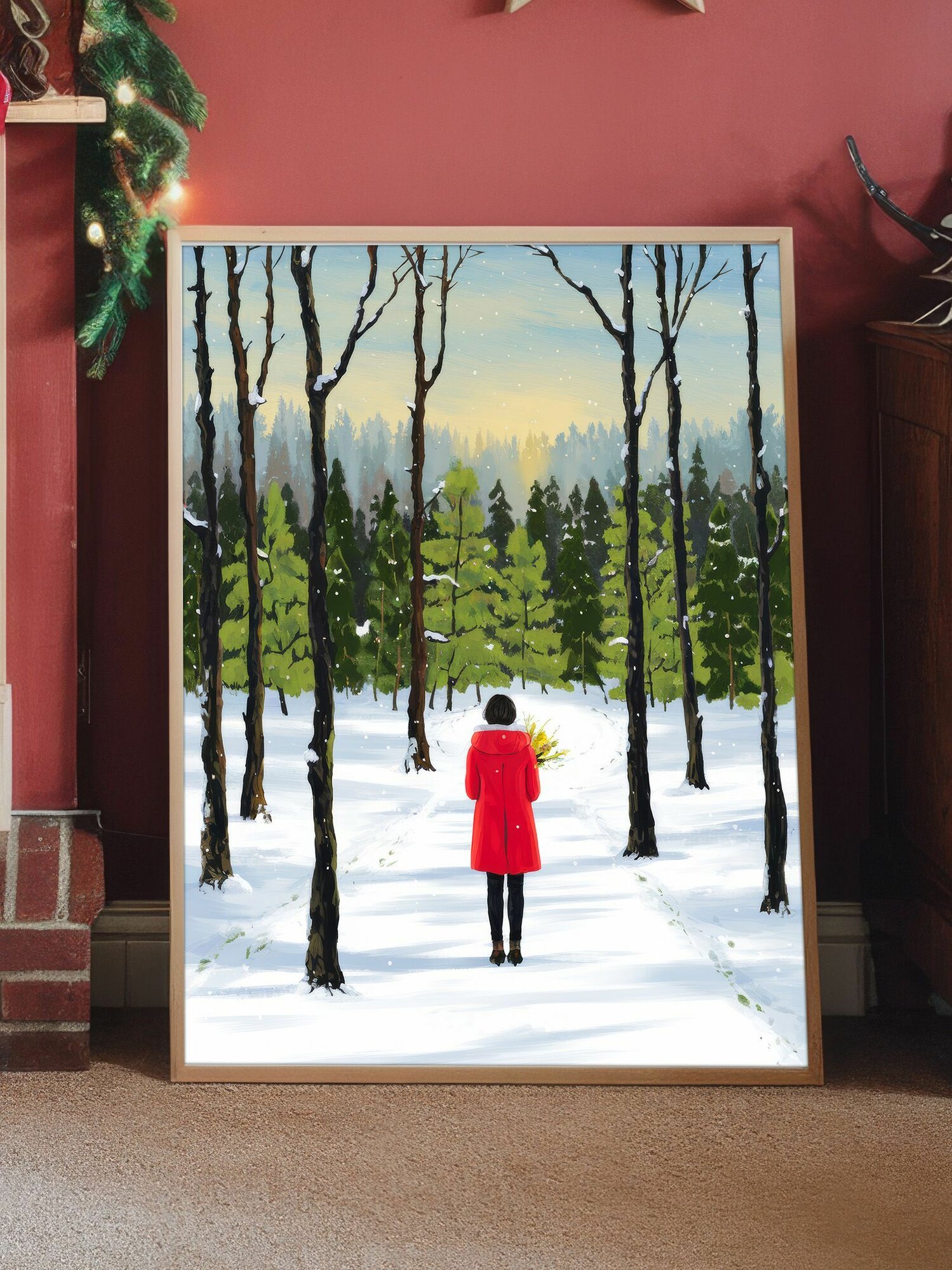 Постер Casa Paterna "Новый год - Парк и девушка", 30x40 см, матовая бумага
