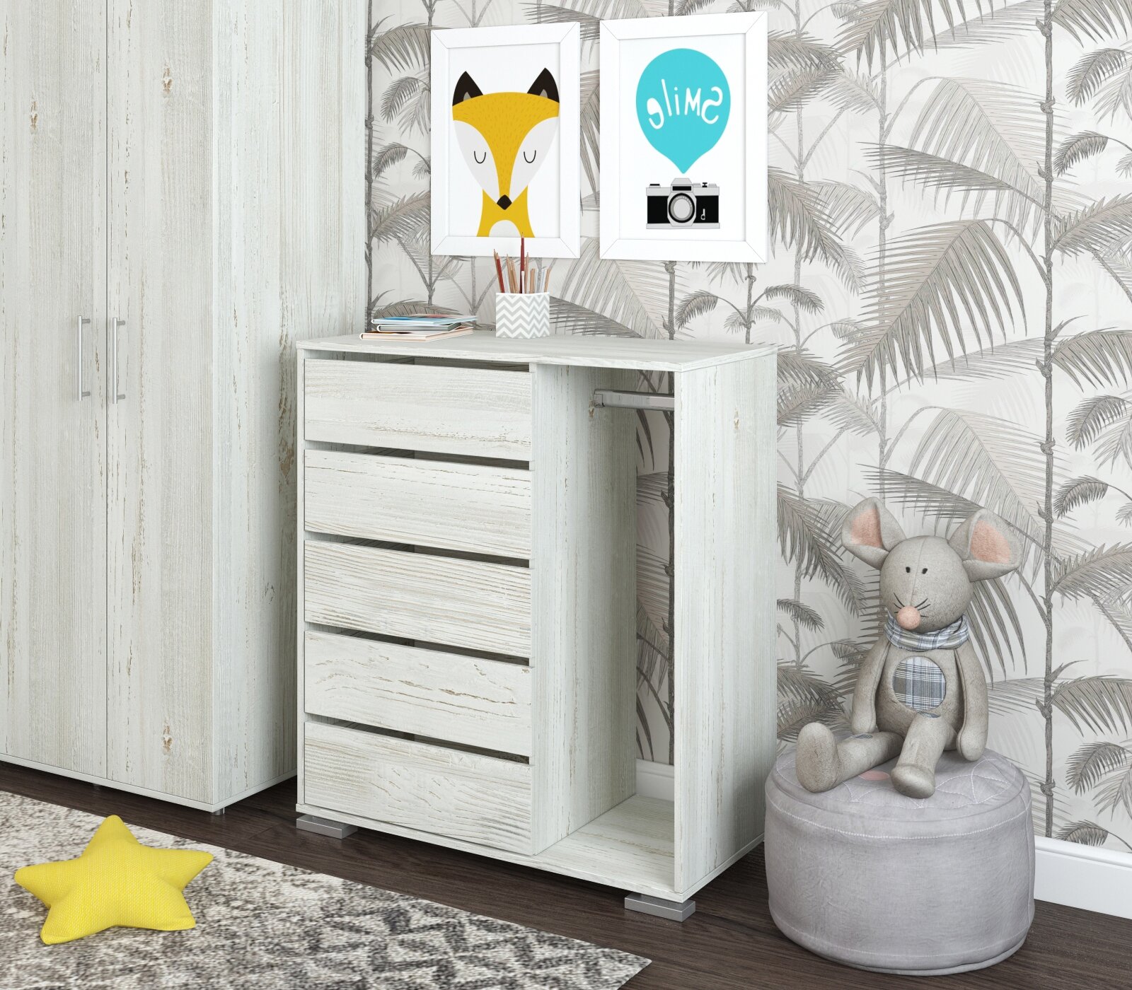 Шкаф, комод, шкаф-комод с ящиками, со штангой Есэндвич Лаворо, 90x43х102 см, левый (Сосна винтерберг)