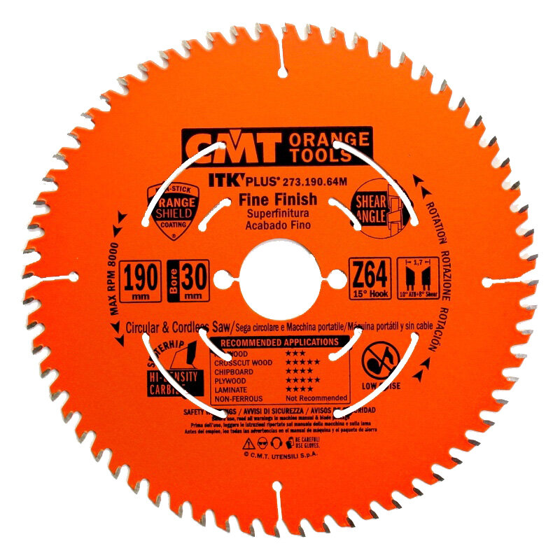 Диск пильный 190x30(+20+16)x1,7/1,1 15 10 ATB + 8 SHEAR Z 64 CMT 273.190.64M