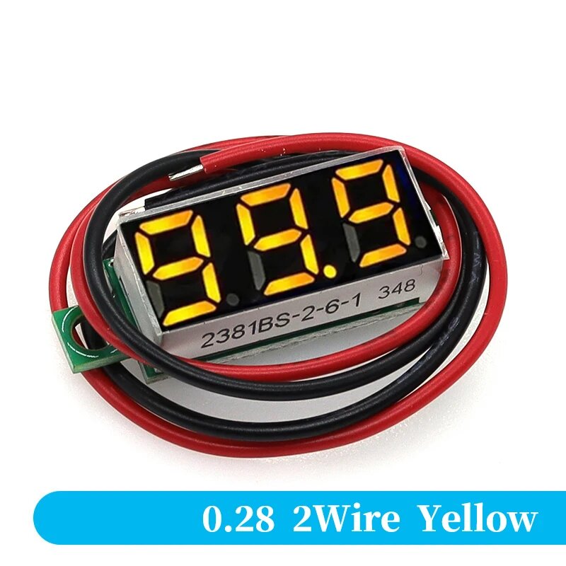 0,28/0,36 дюймов DC светодиодный цифровой вольтметр 0-100 В Желтый, 1pcs, 0.28 2 Wire Yellow