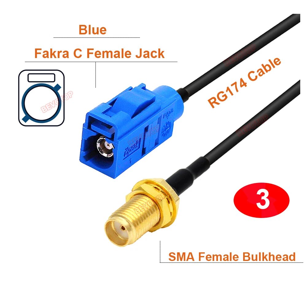 BWVOTOP RG174 кабель Fakra C - SMA 10-20 м 50CM, Fakra C F to SMA F