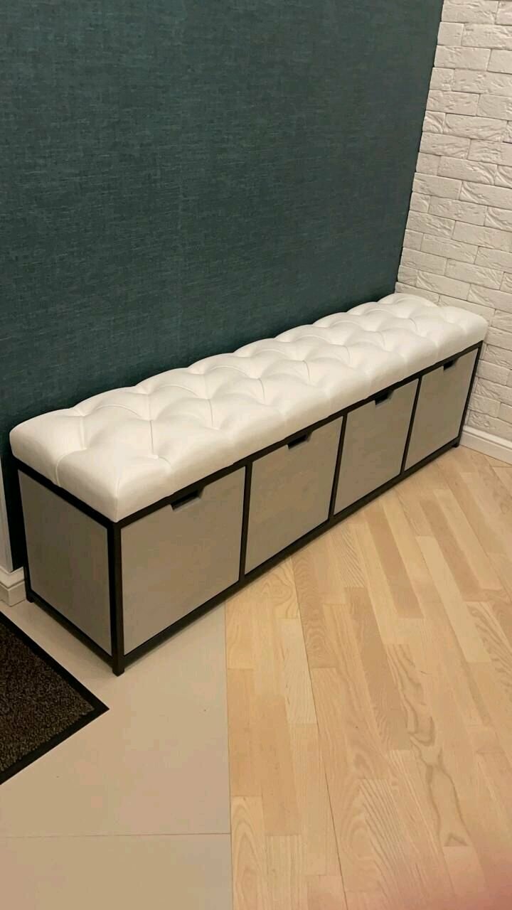 Обувница "EasyLOFT" в стиле лофт, модель "White", с ящиками и мягким сиденьем, 150х35х55 см.