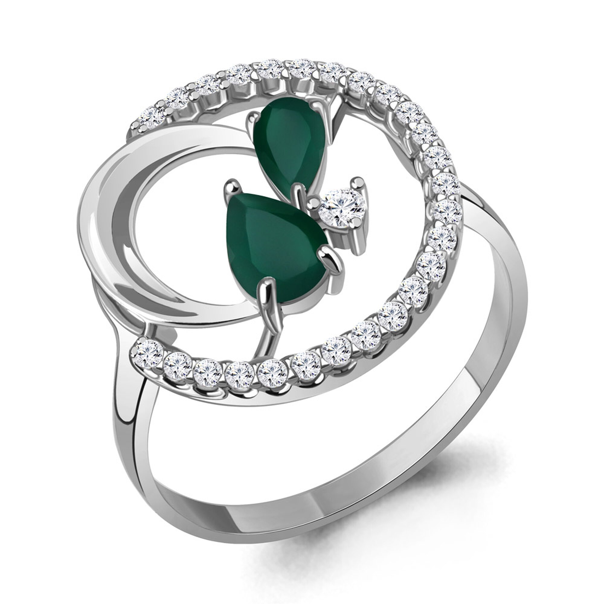 Кольцо, серебро, 925 проба, родирование, агат, фианит