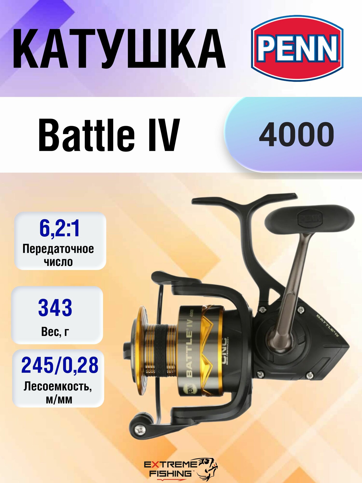 Катушка спиннинговая Penn Battle IV 4000 Spin Reel, безынерционная