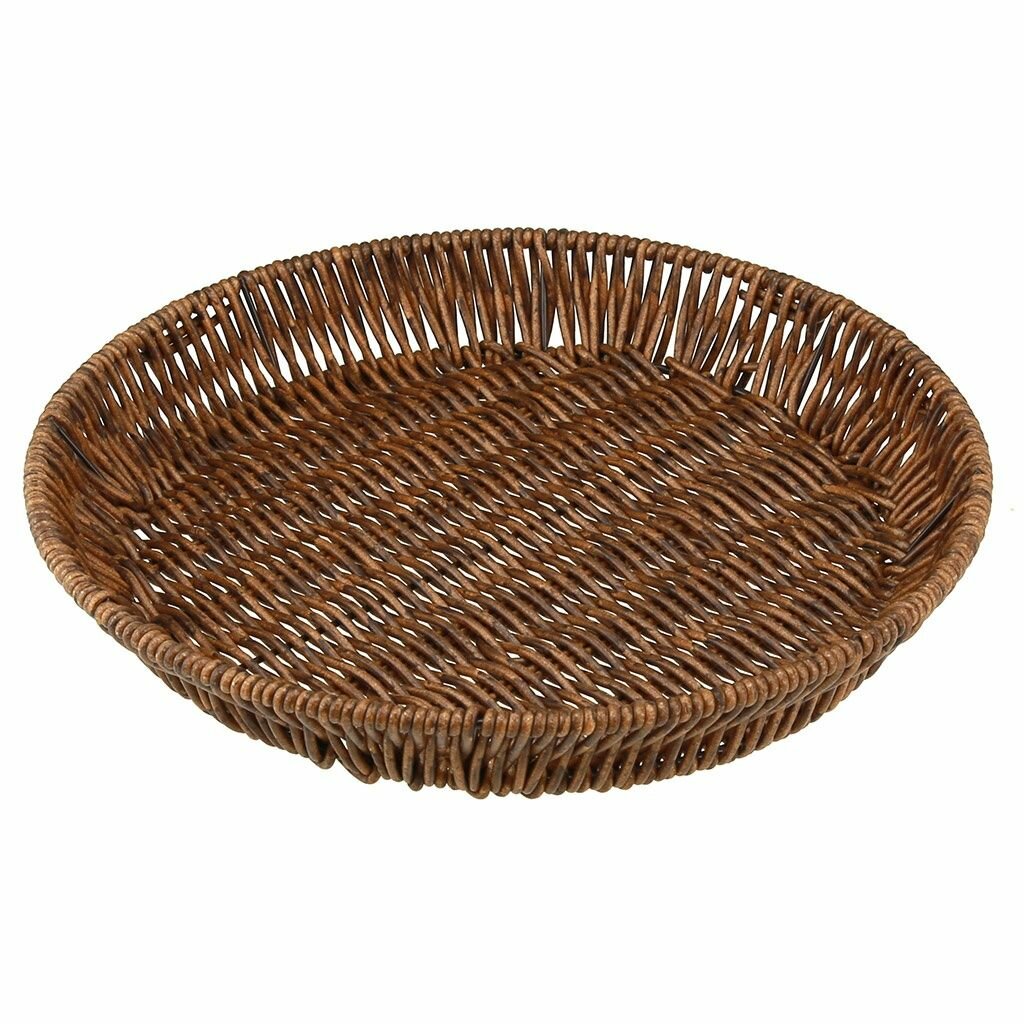 Корзина-сухарница КНР плетеная, диаметр 27,5 см, высота 4 см, темно-коричневый, металлический каркас, форма круглая