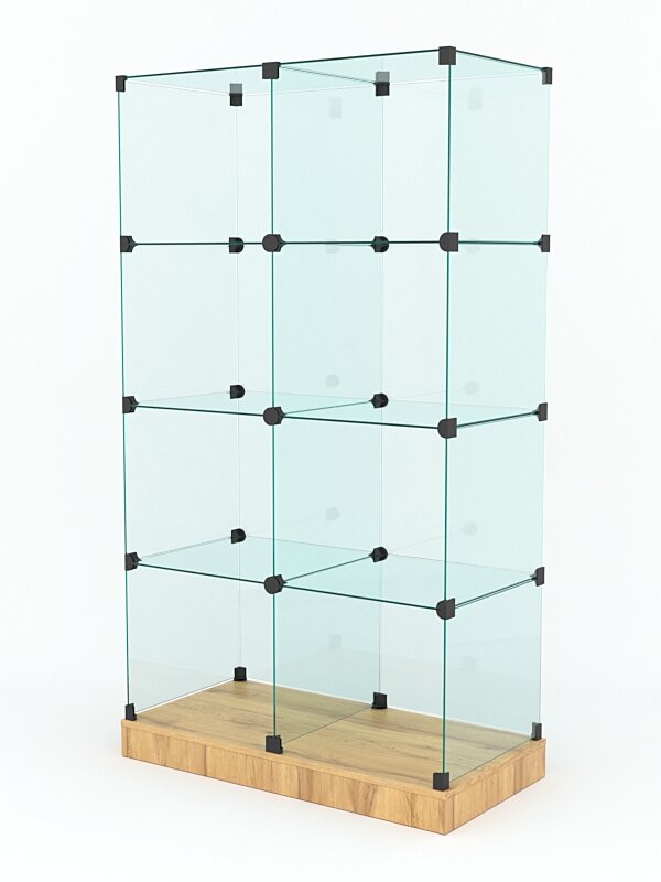 Витрина стеклянная "КУБ" №6 (без дверок, передняя стенка - стекло), Дуб Золотистый