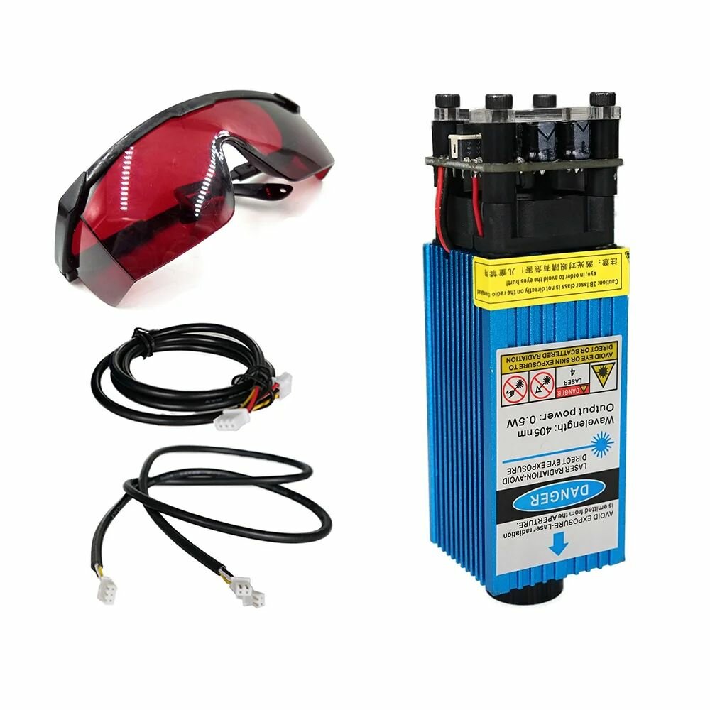 Лазерный модуль малой мощности 0,5 Вт с защитными очками, 500 мВт, 12 В, регулируемый фокус, ШИМ/TTL-управление для лазерного гравировального станка