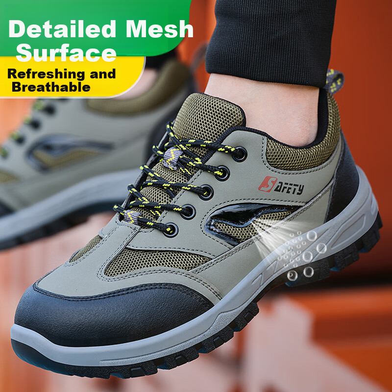 Laoguanjia Safety Shoes for Men, Summer Breathable Steel Toe Anti-Smashing Anti-Puncture Wear-Resistant Non-Slip Work Safety Functional Shoes 502 38