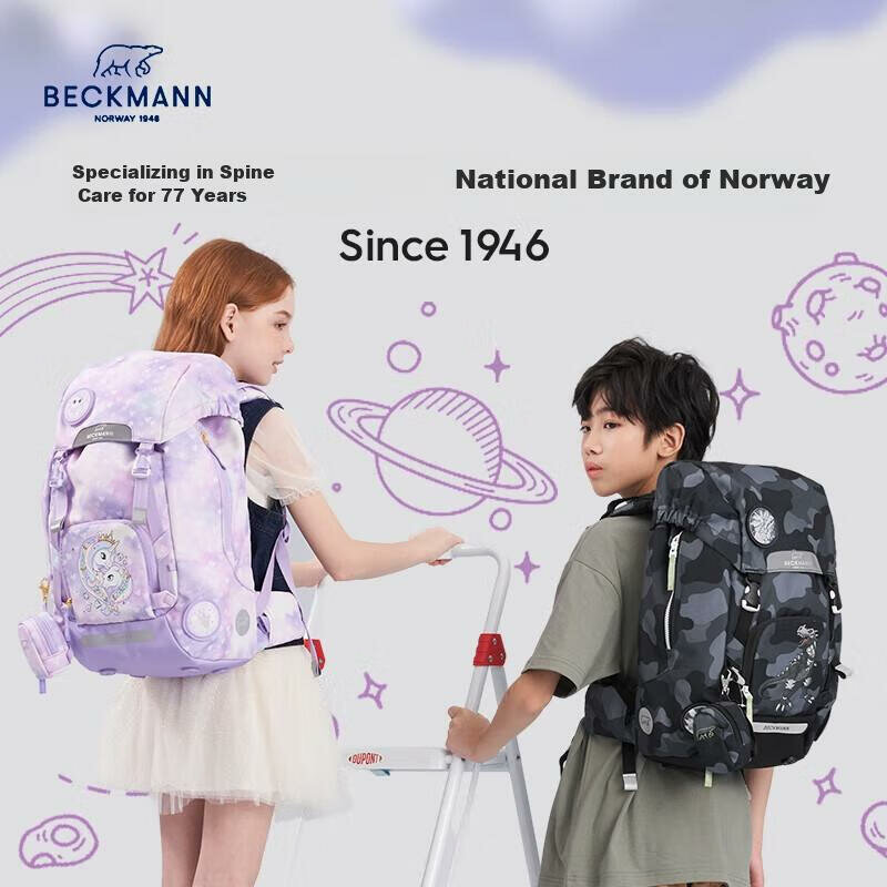 Beckmann Norwegian Primary School Student Spine-Protecting Large-Capacity Stylish Backpack for Grades 4-6, Boys And Girls, First And Second Grade Children's Backpack