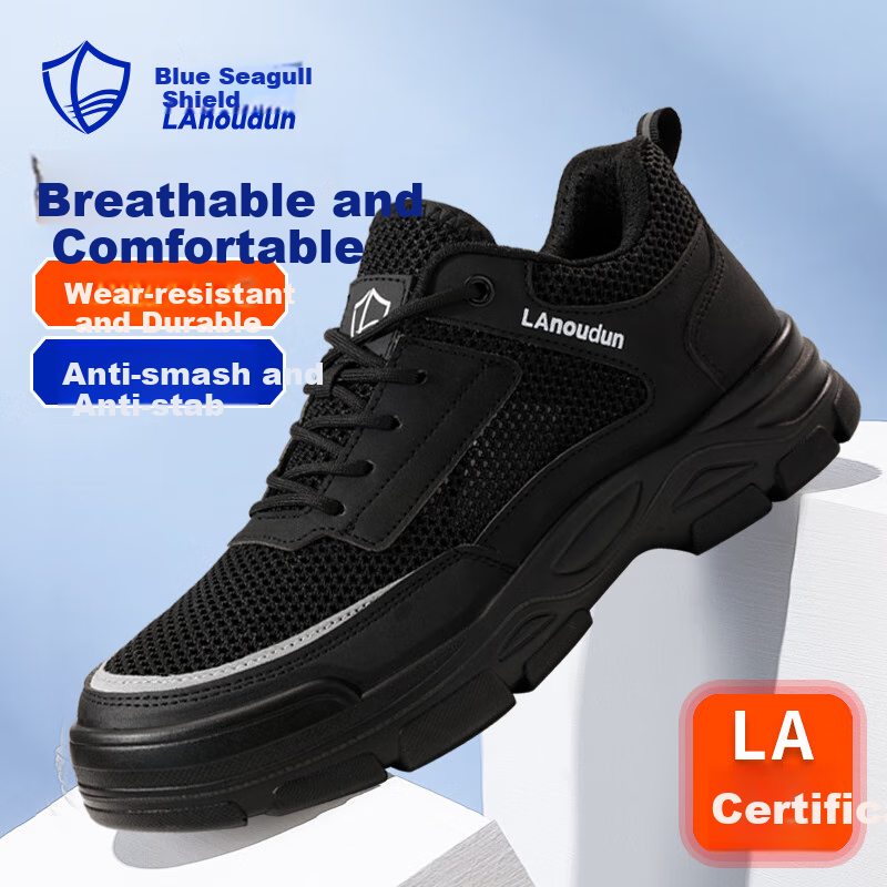 Blue Owl Shield Safety Shoes for Men, Summer Breathable, Odor-Resistant, Wear-Resistant, Steel Toe Cap, Puncture-Resistant, Lightweight Work Functional Shoes D216T Size 42