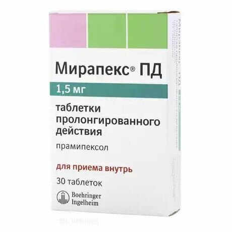 Мирапекс ПД, таблетки с пролонгированным высвобождением 1,5 мг, 30 шт.