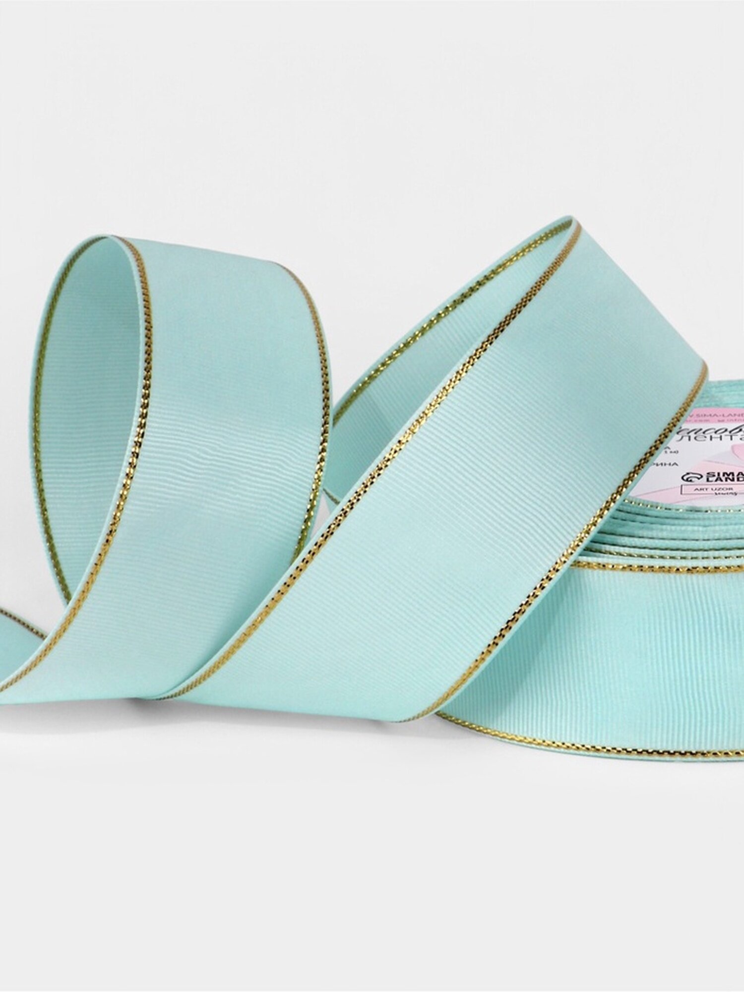 Лента репсовая, с золотым люрексом, 40 мм, 23±1 м, светло-голубая №013