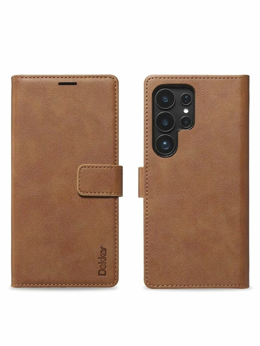Чехол-книжка MODMAC "Dekker Magsafe", для Samsung S25+, искусственная кожа, магнитный, коричневый