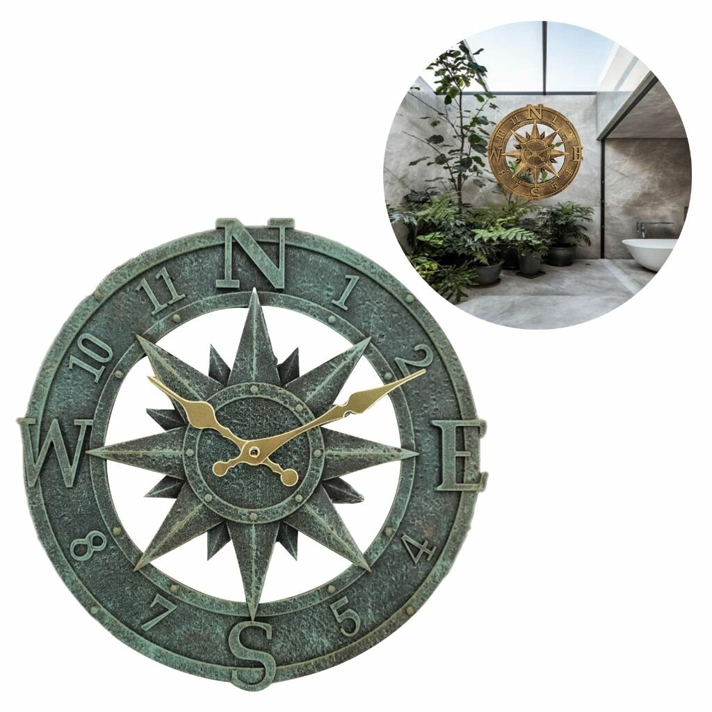 Винтажные 12-дюймовые водонепроницаемые настенные часы с компасом, тема для дома и офиса, подвесной уличный стиль